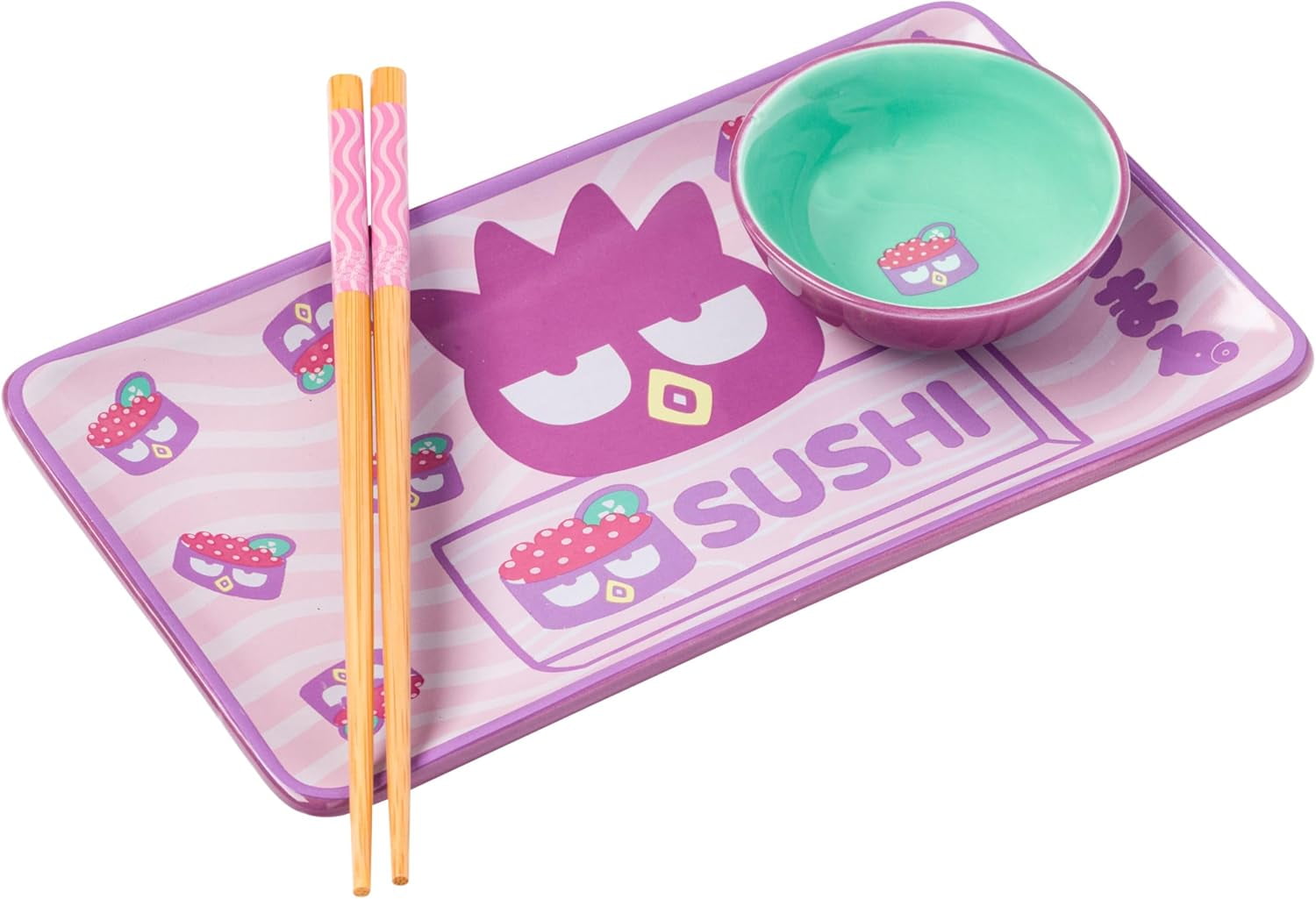 Silver Buffalo Sanrio Badtz Maru Sushi Face 3pc Ceramic Sushi Set ...