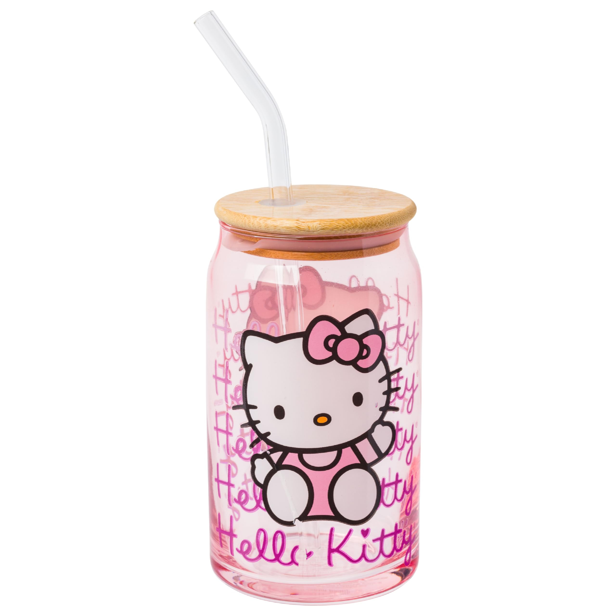 Silver Buffalo Sanrio Hello Kitty Glass Tumbler with Bamboo Lid and ...