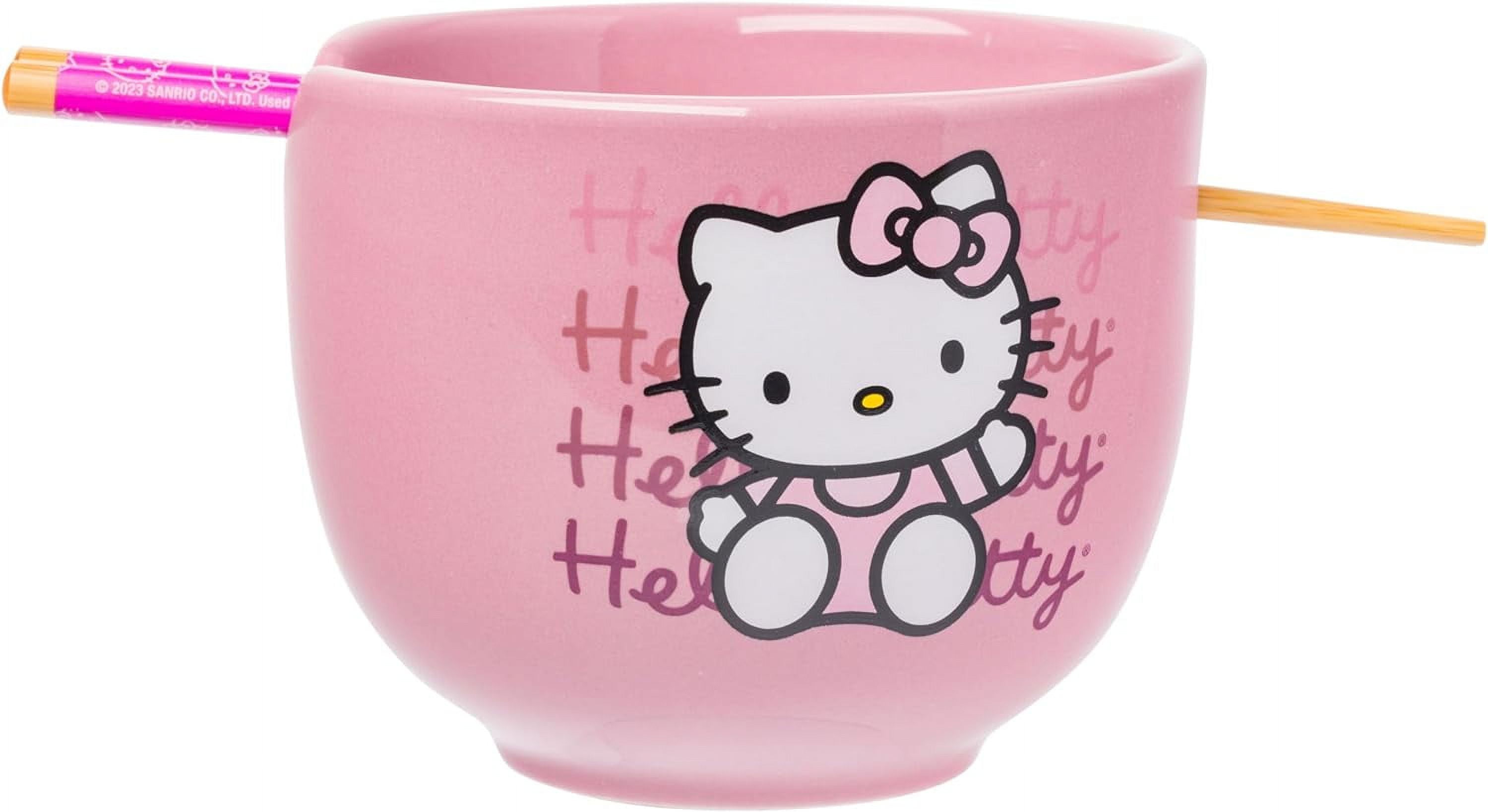 Silver Buffalo Sanrio Hello Kitty Waving Pink Ceramic Ramen Noodle Rice ...