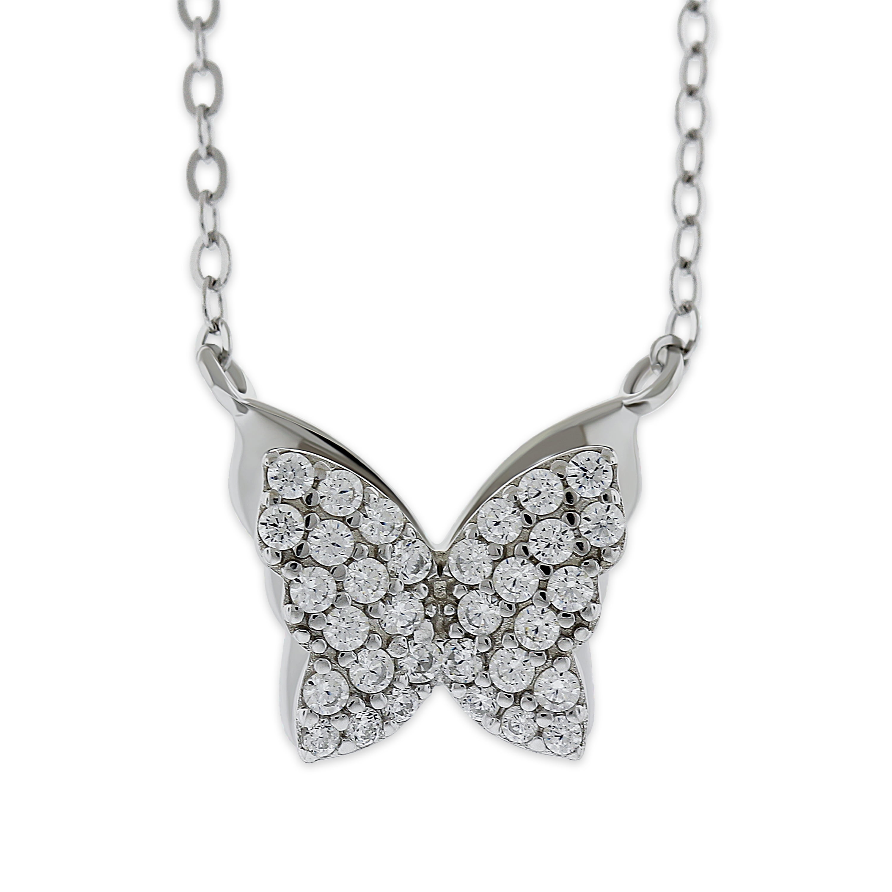 Silver Butterfly Necklace with Cubic Zirconia Stones - 925 Sterling ...