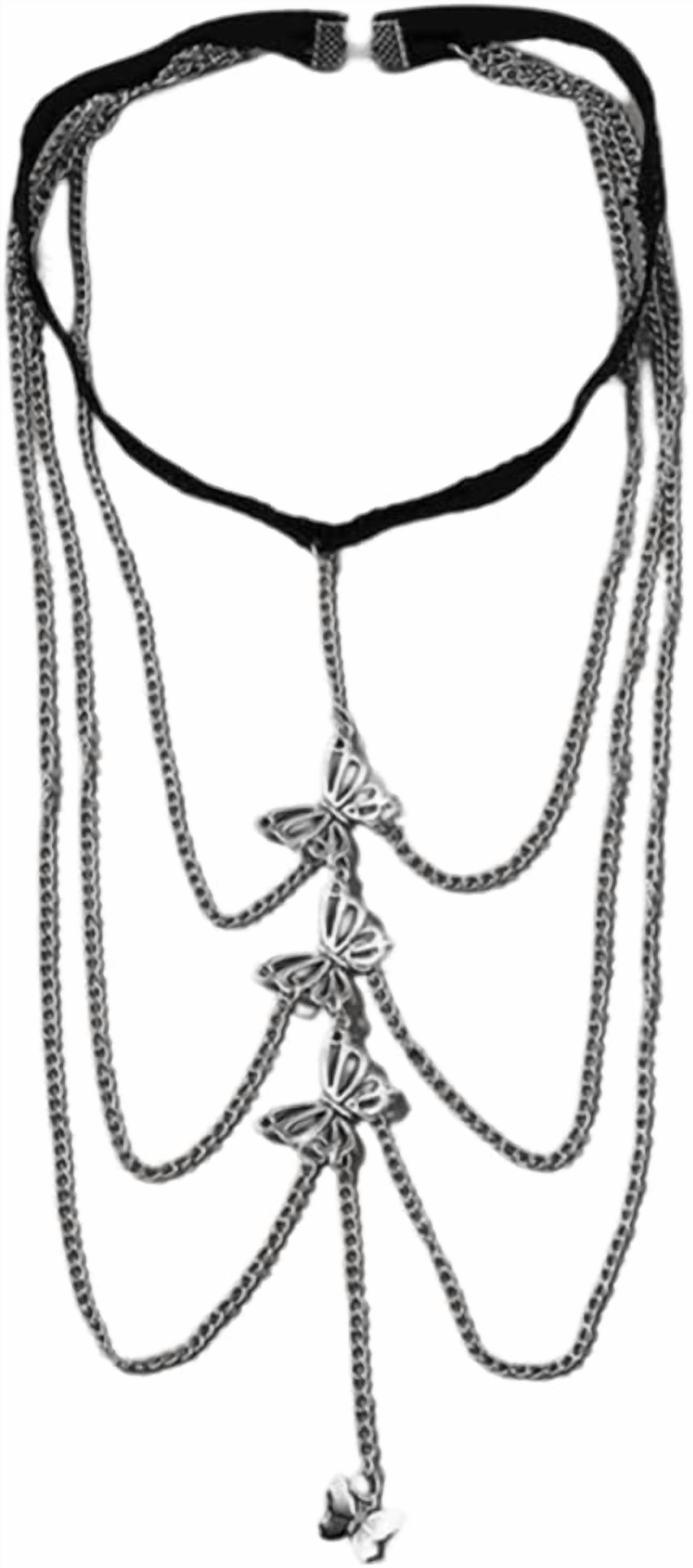 Silver Butterfly Thigh Chain Jewelry Summer Beach Black Layered Tassel ...