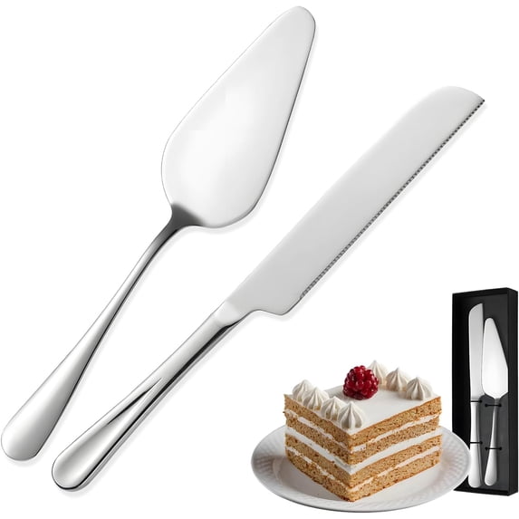 Silver Cake Cutting Set for Wedding, Premium Stainless Steel Cake Knife ...