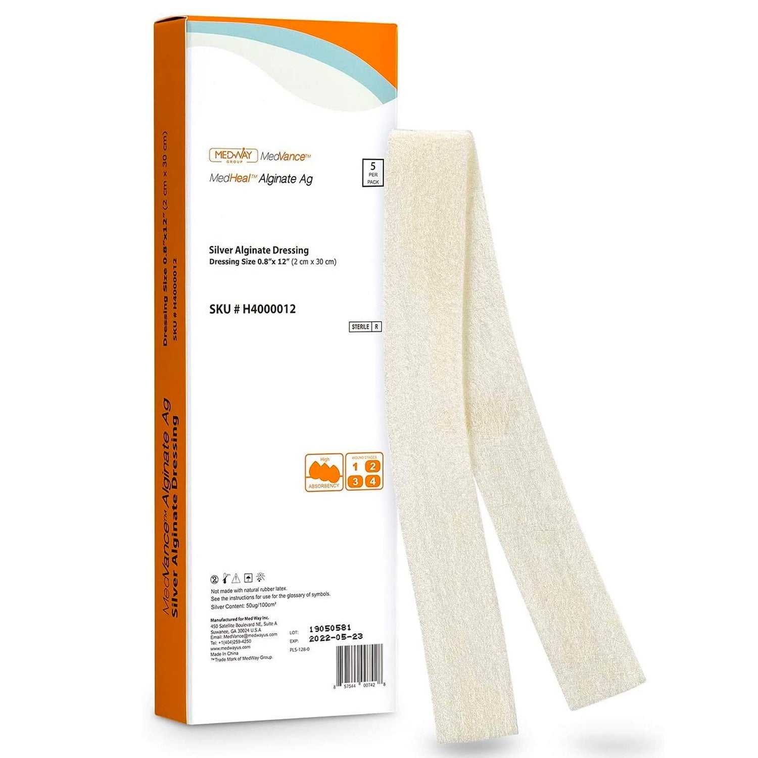 MedHeal Silver Antibacterial Dressing, Highly Absorbent, 0.8"x12", 5 ...