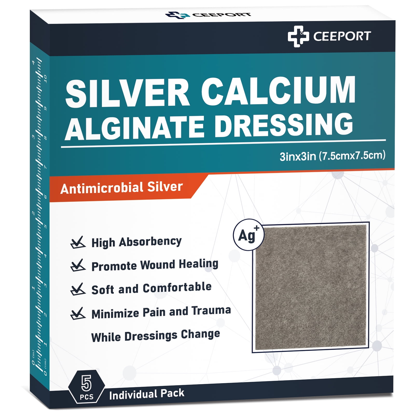 Silver Calcium Alginate Wound Dressing 3'' x 3'', 5 Individual Pack ...