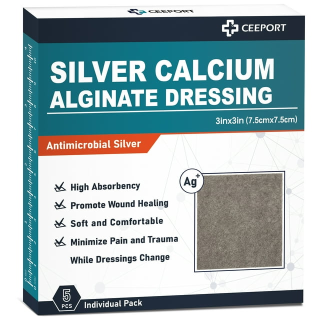 Silver Calcium Alginate Wound Dressing 3'' x 3'', 5 Individual Pack ...
