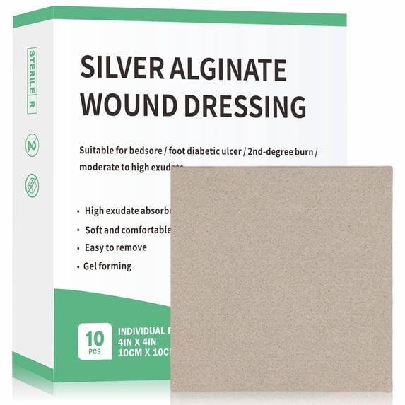 Silver Calcium Alginate Wound Dressing Pads, 4''x4'' Patches, 10 ...
