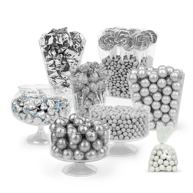 Silver Candy Buffet - (Approx 14lbs) Includes Hershey's Kisses, Sixlets ...