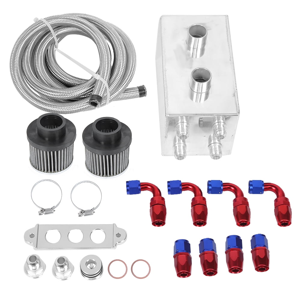 Silver Car Oil Catch Can Kit Breather Box 4 Port Universal Modification ...