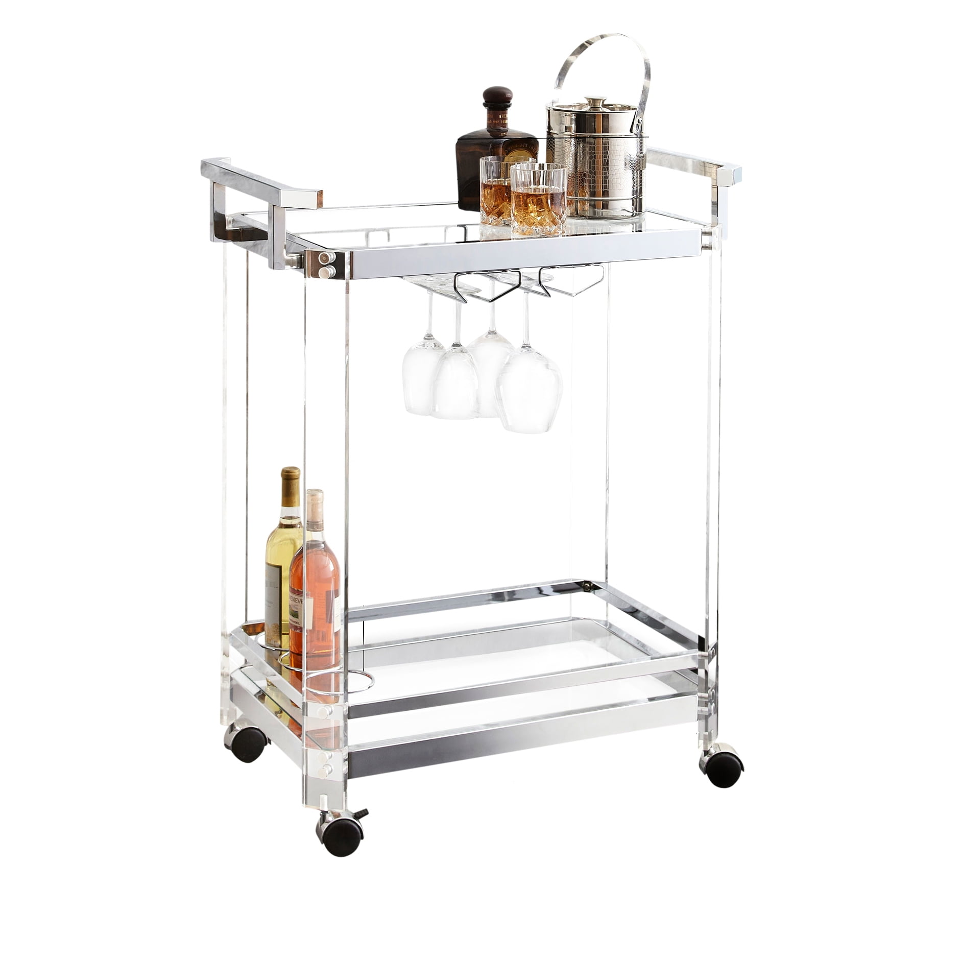 Silver Cart For Server: 2-shelf Storage, Mobility With Wheels, Modern ...
