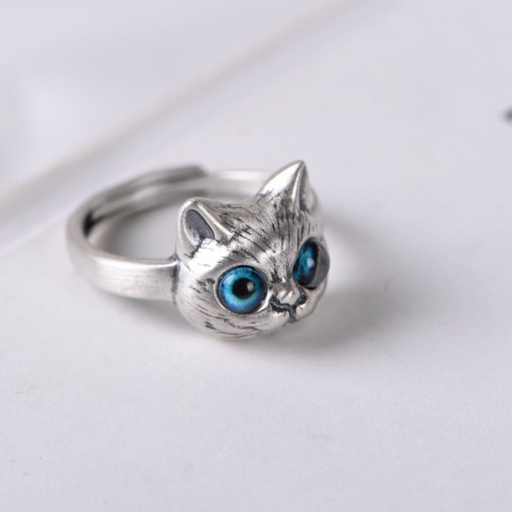 Silver Cat Animal Rings for Women 925 Sterling Silver Kitty Adjustment ...