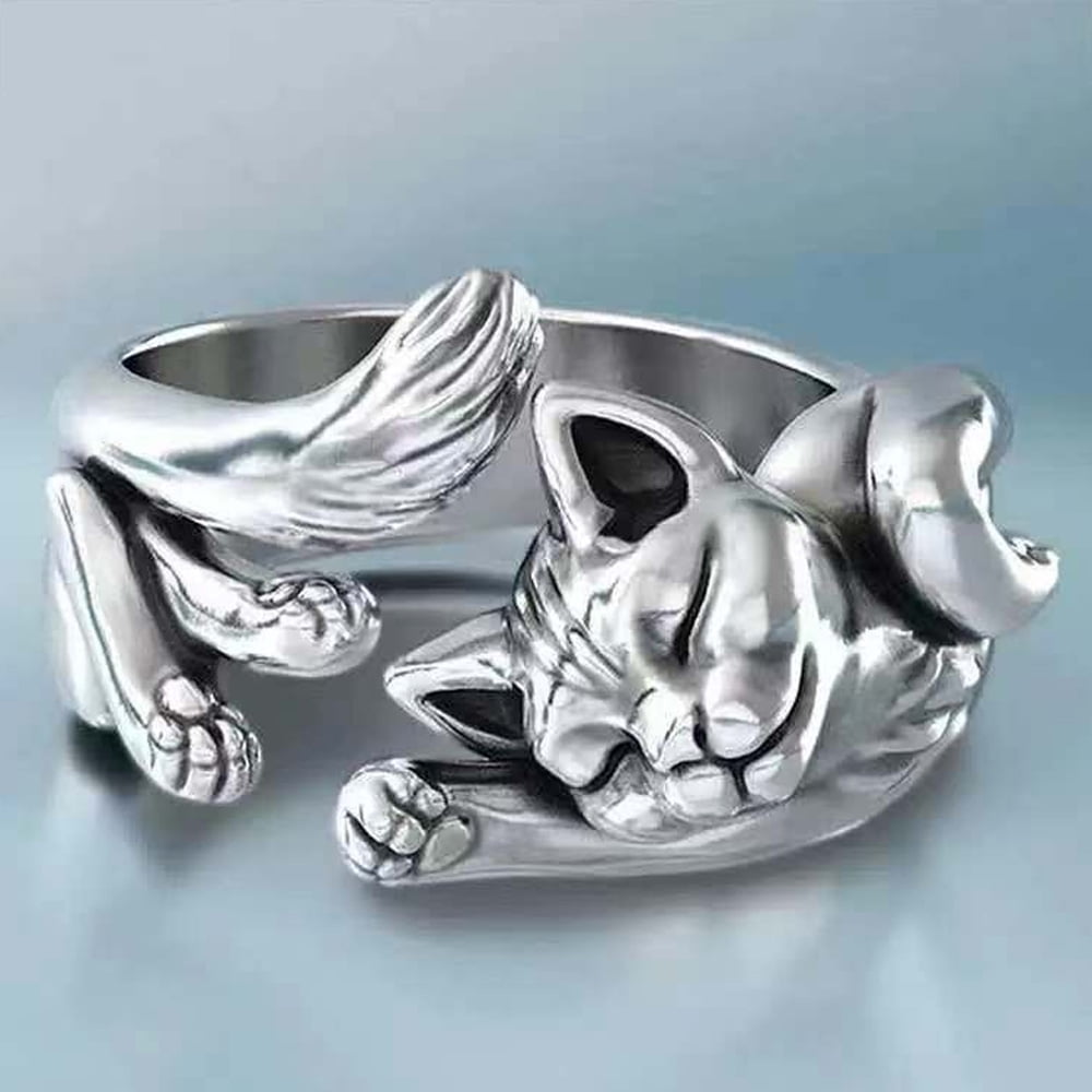 Silver Cat Animal Rings for Women 925 Sterling Silver Kitty Adjustment ...