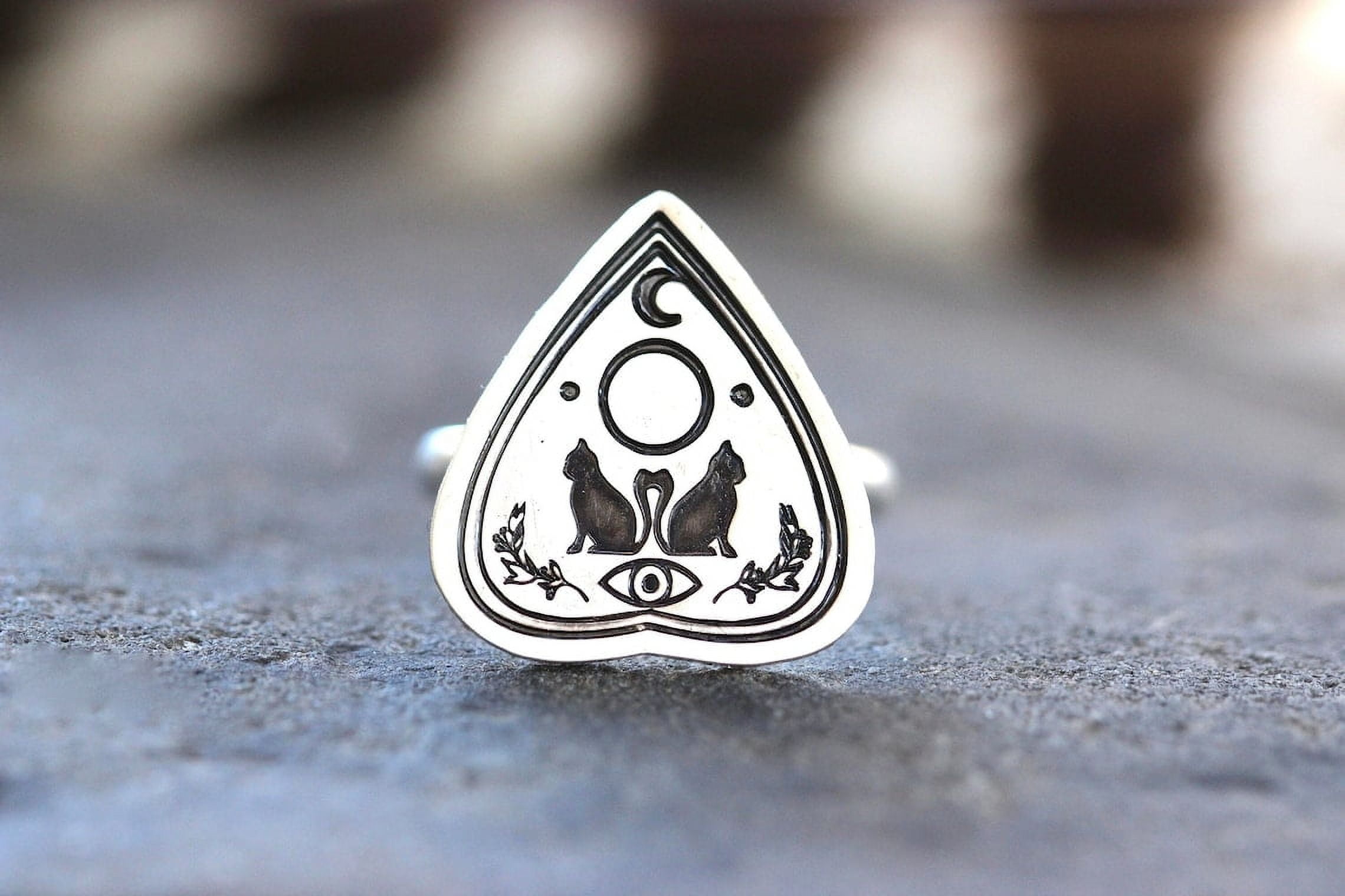 Silver Cat Ring Ouija Ring Planchette Ring Evil Eye Ring Moon Ring ...