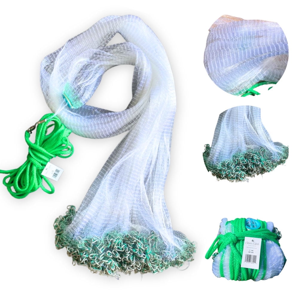Silver Catch 10' Radius Cast Net Featuring 3/8" Mesh, True Six-Panel ...