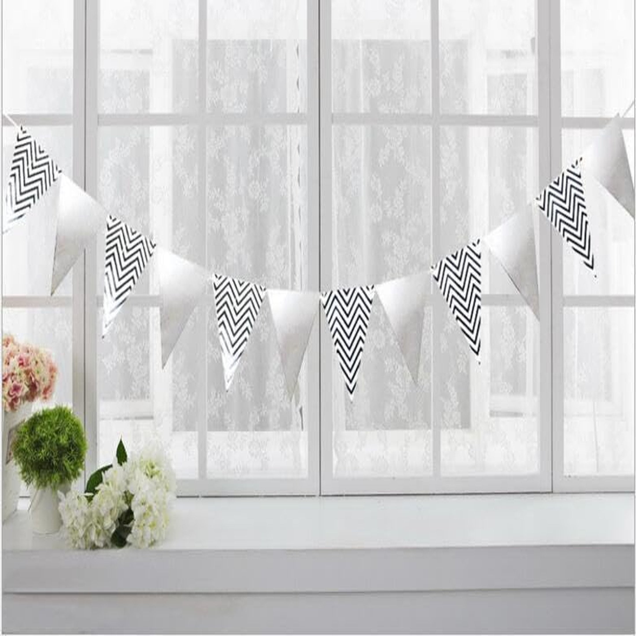 Silver Celebration Pennant Banner Flags - Triangle Bunting Flags for ...