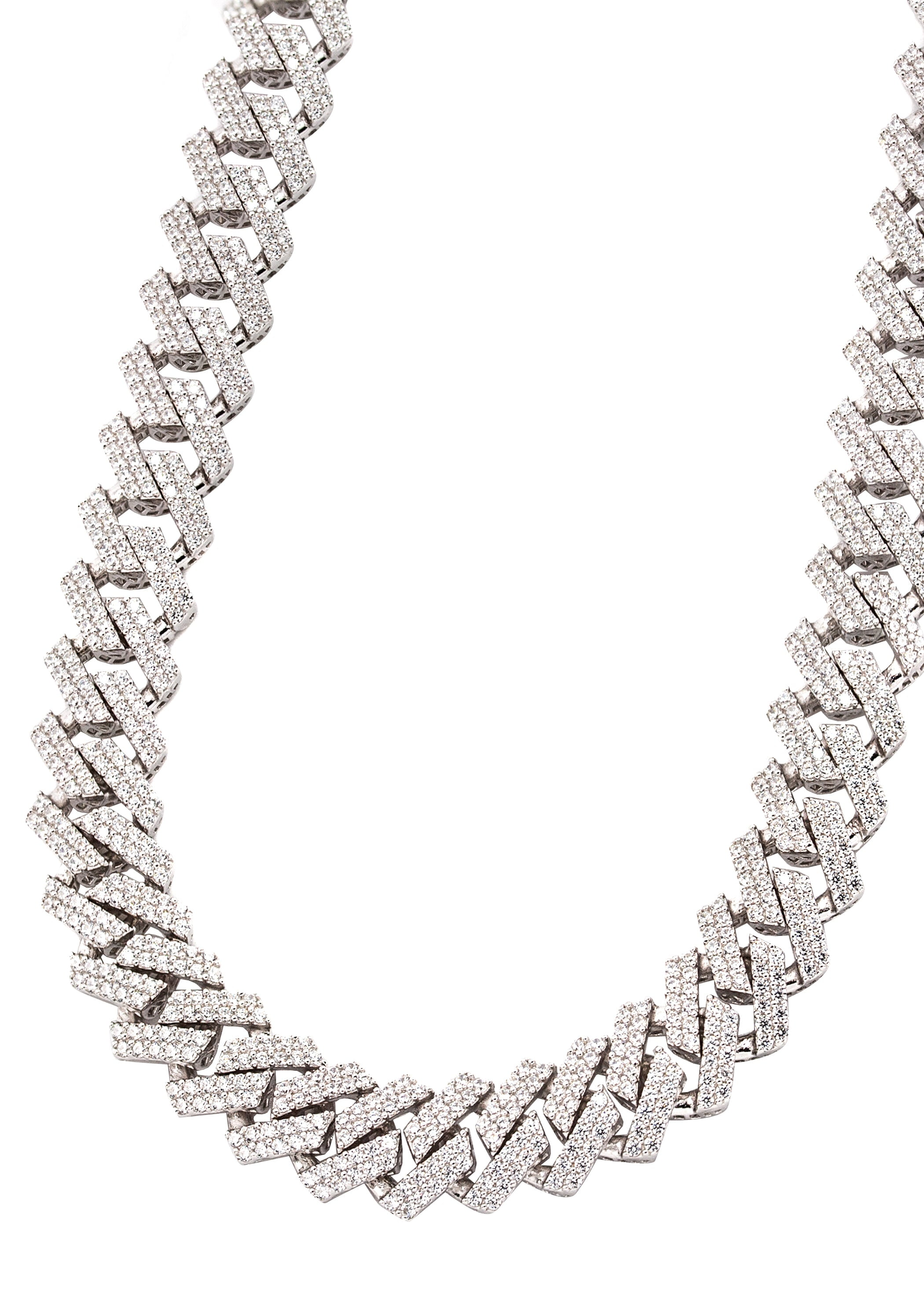 Silver Chain - Hollow White Gold Double Row Iced Out Miami Cuban Chain ...