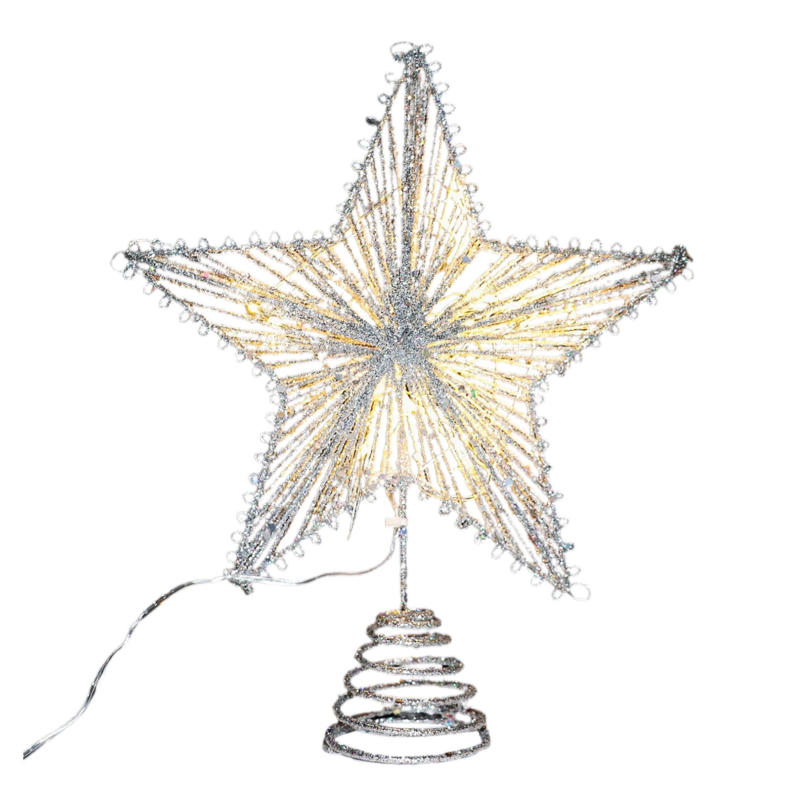 Silver Christmas Tree Topper Star With Built-In Lights Battery Operated ...