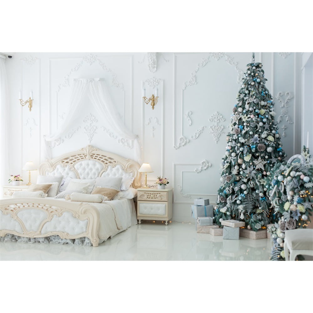 Silver Christmas Trees Backdrop for Photography Lighting Pine Fireplace ...