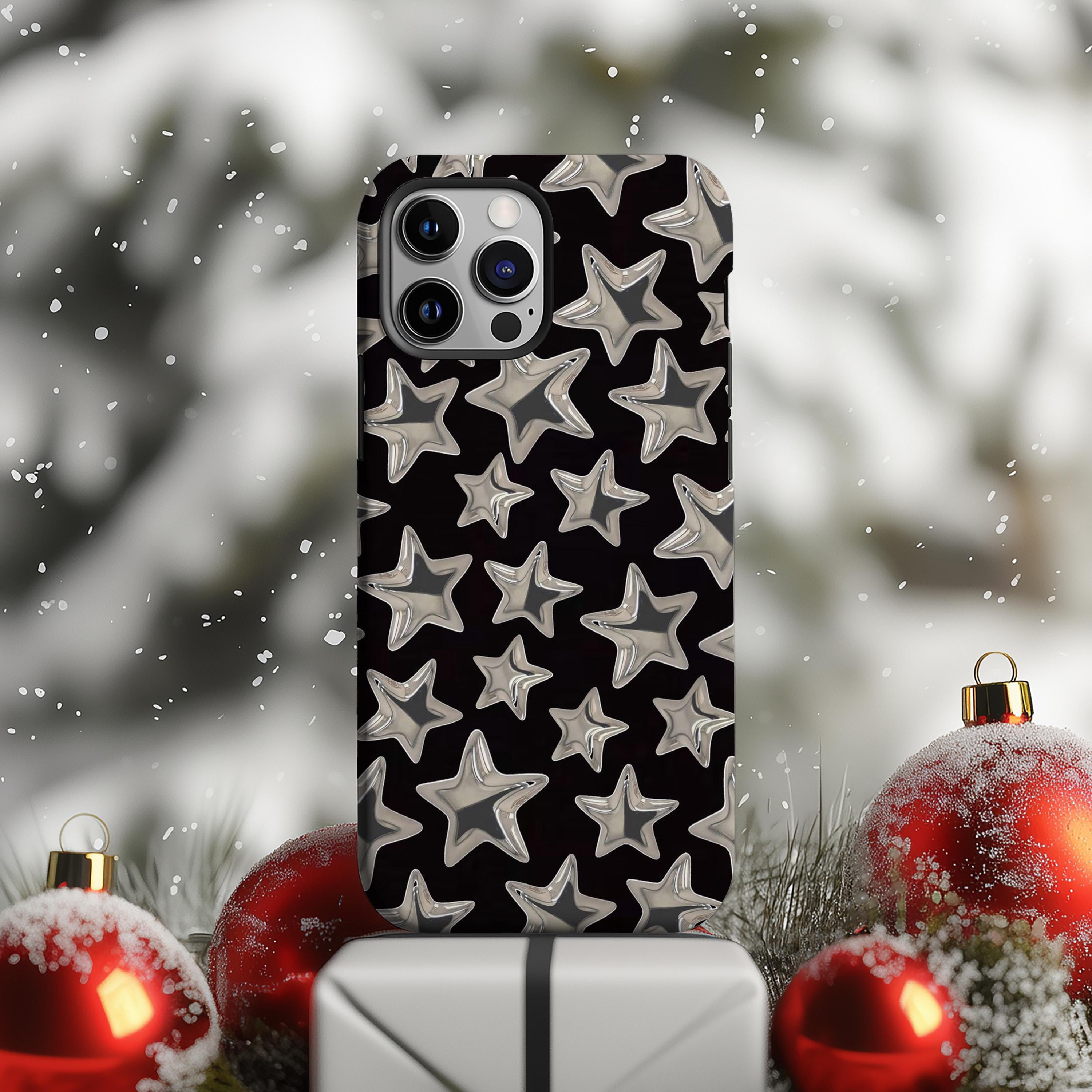 Silver Chrome Star Phone Case with Y2K Shiny Pattern 17 to 11 Pro Max ...