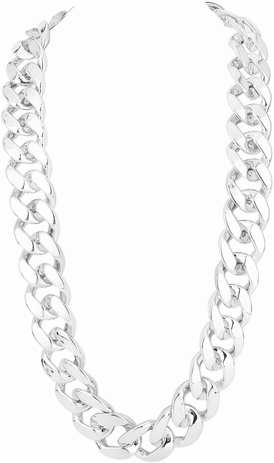 Silver Chunky Necklace Men Hip Hop Chain Necklace 36in Artifical ...