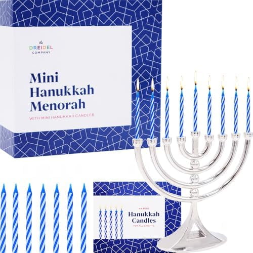 Silver Classic Hanukkah Mini Menorah with Birthday Candles, for All 8 ...