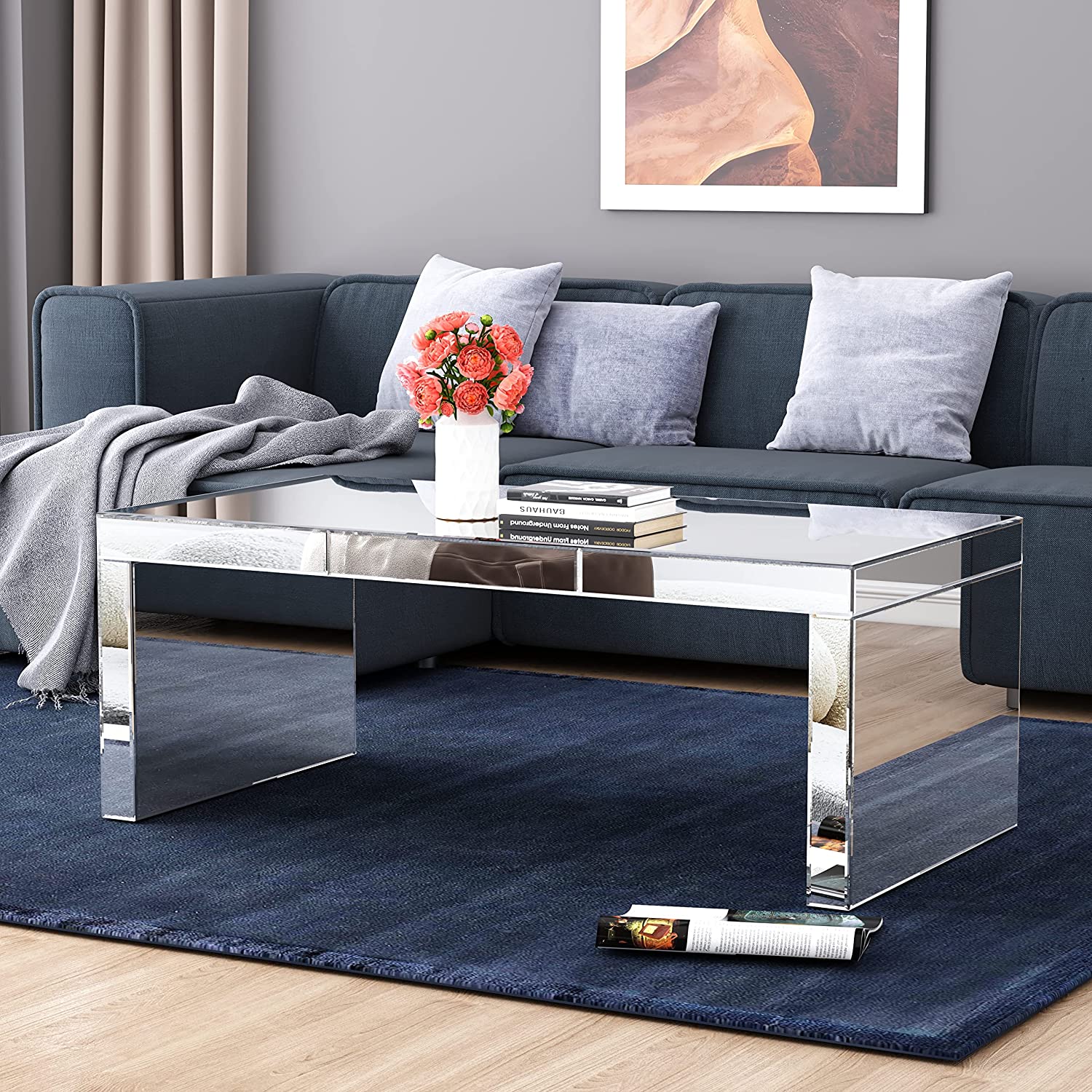 Silver Coffee Table with All Mirrored Finished Modern Contemporary ...