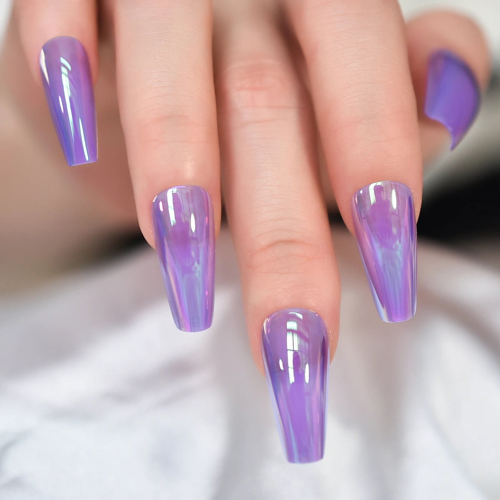 Silver Coffin Fake Nails Long Ballet Metallic False Nail Tips Solid ...