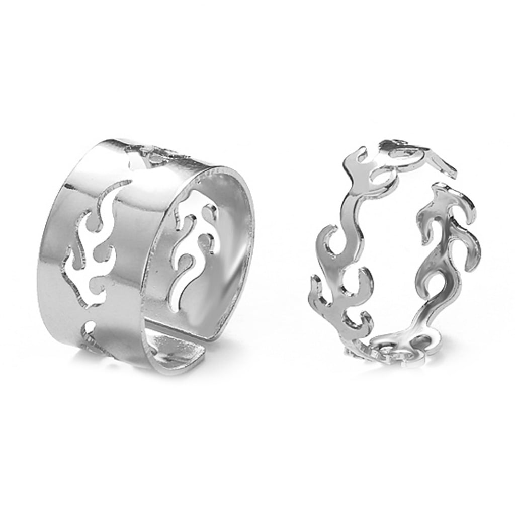 Silver Color Couple Rings Flame Shape Finger Rings Korean Style Open ...