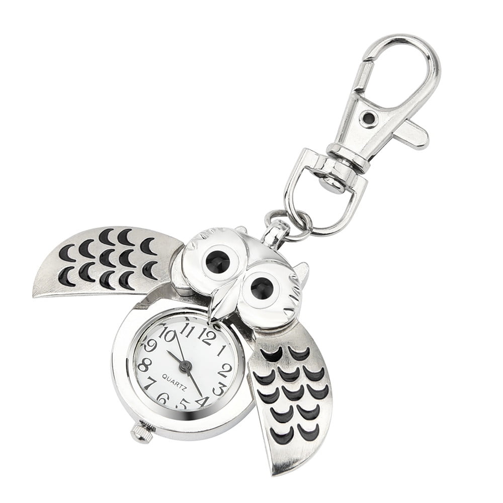 Silver Colored Owl Mini Quartz Slide Open Clock Keychain - Walmart.com
