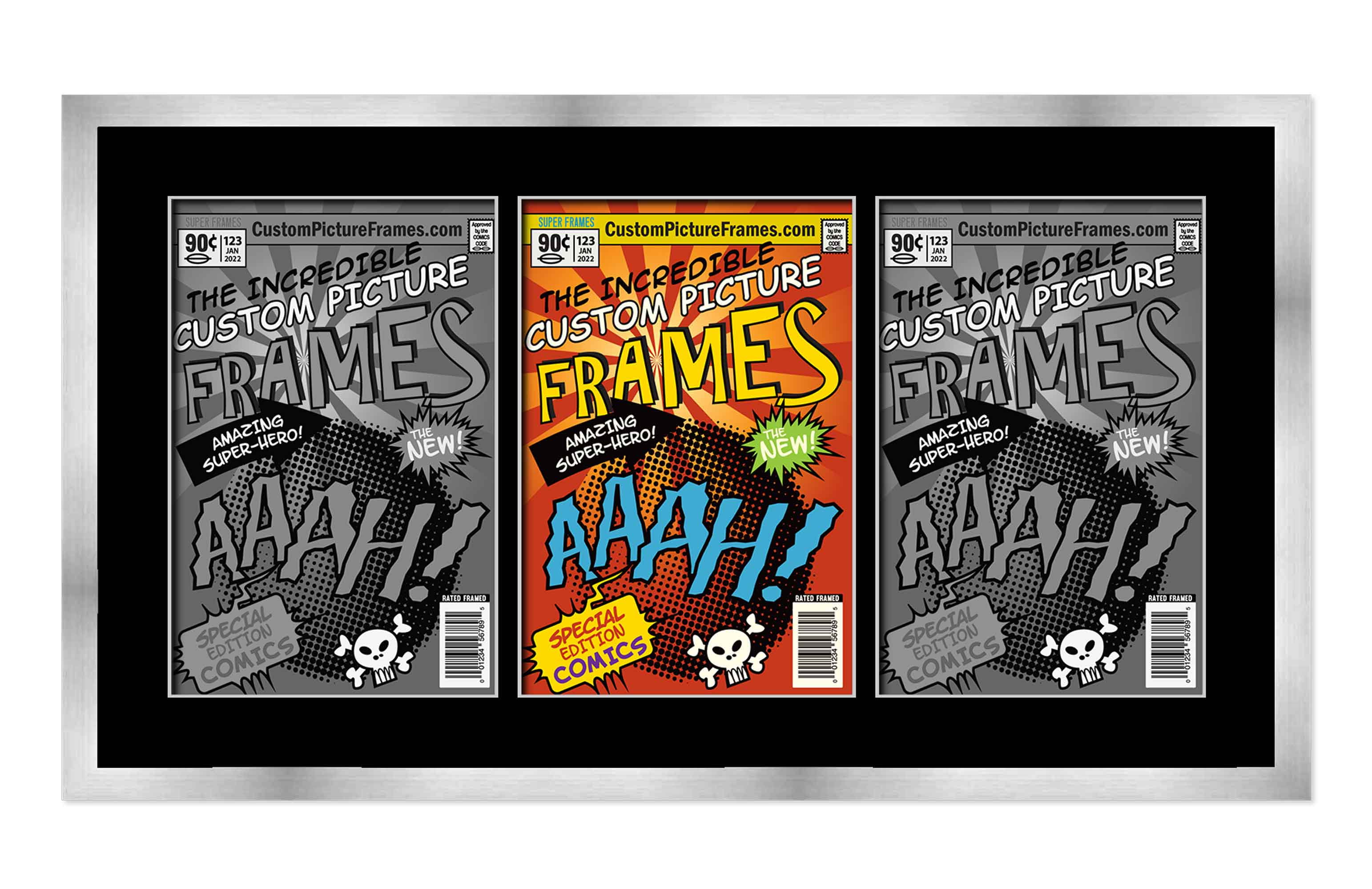 Silver Comic Book Frame with Black Mat - 3 Openings to Display 3 7.75 ...
