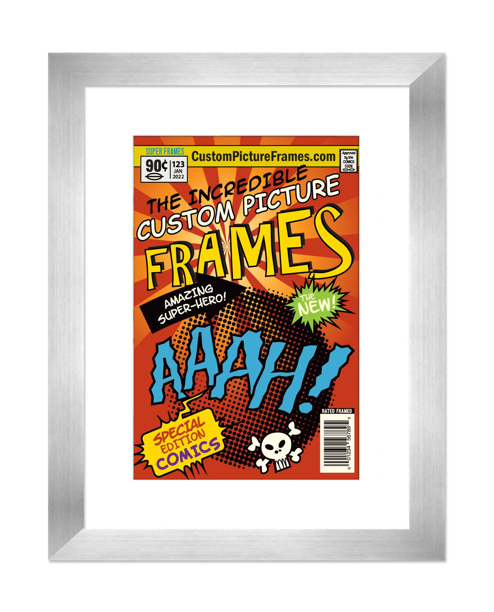 Silver Comic Book Frame with White Mat - 1 Opening to Display 1 7.25"x10.5" Bronze Age Comic ...