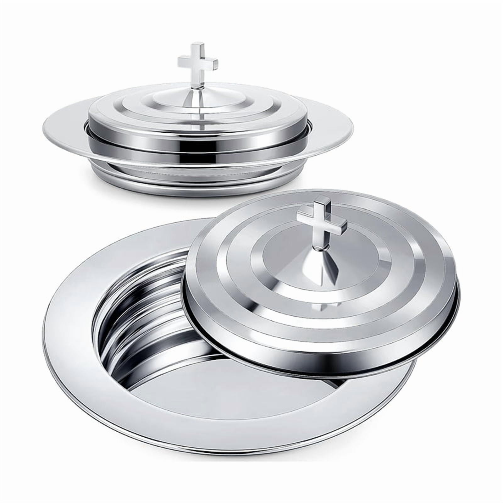 Silver Communion Set with Lid, Stainless Steel Bread Tray Plates for ...
