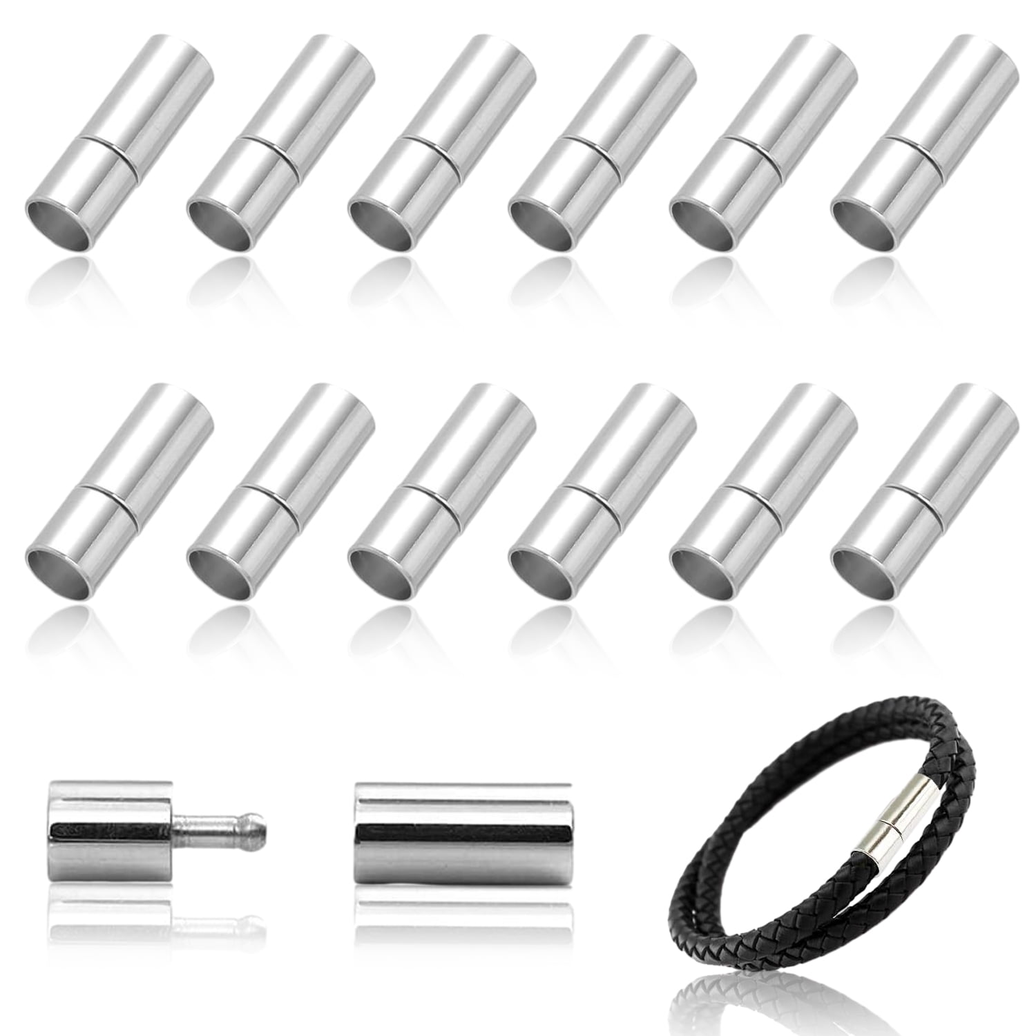 Silver Cord End Caps Chain Clasp Buckle, Pack of 12 DIY Barrel Screw ...