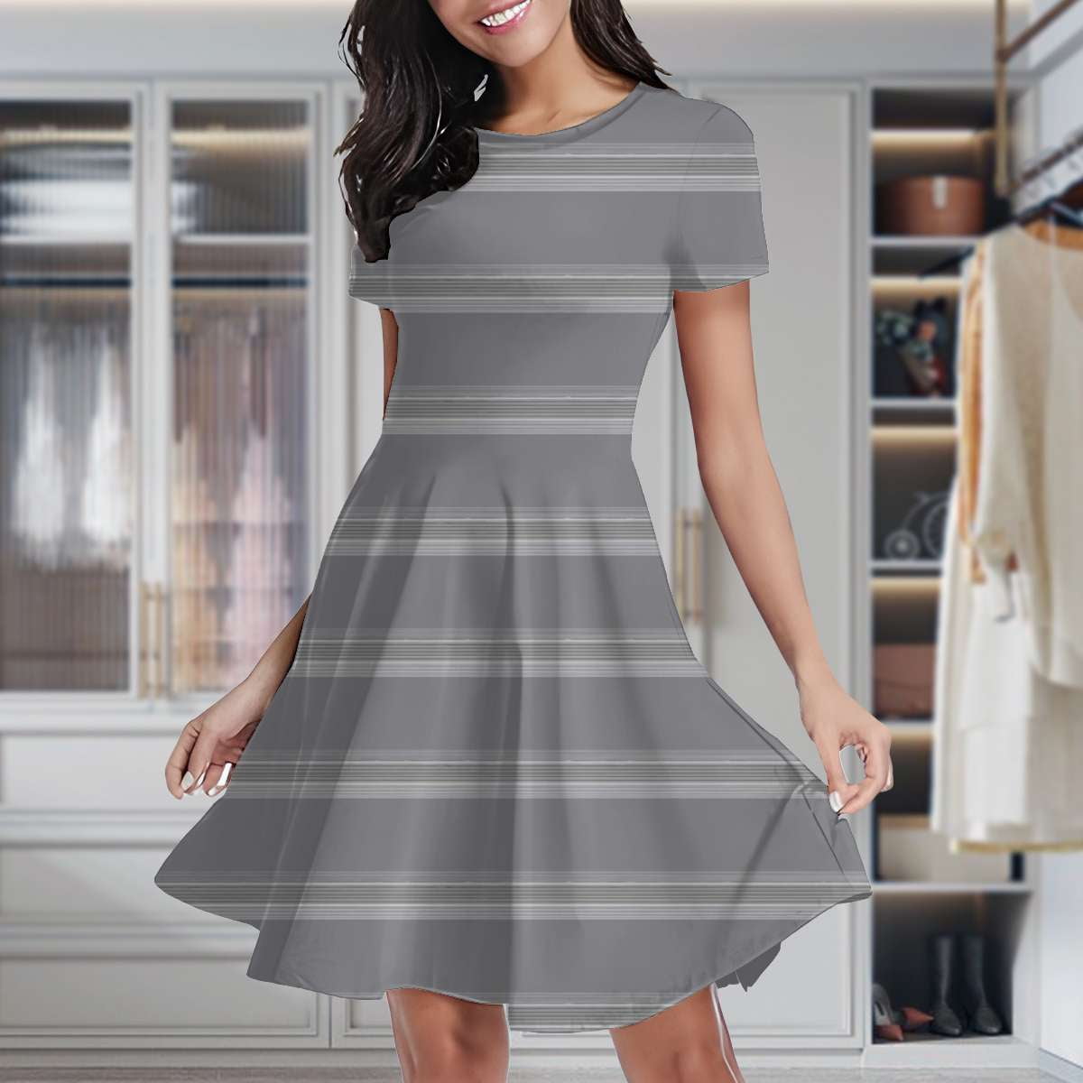 Silver Corrugated Iron Horizontal Sheets Women's Classic Swing Skater ...