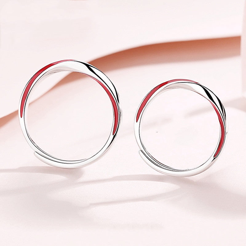 Silver Couple Ring Japanese And Korean Personality Red Mobius Ring Silver couple ring Japanese ...