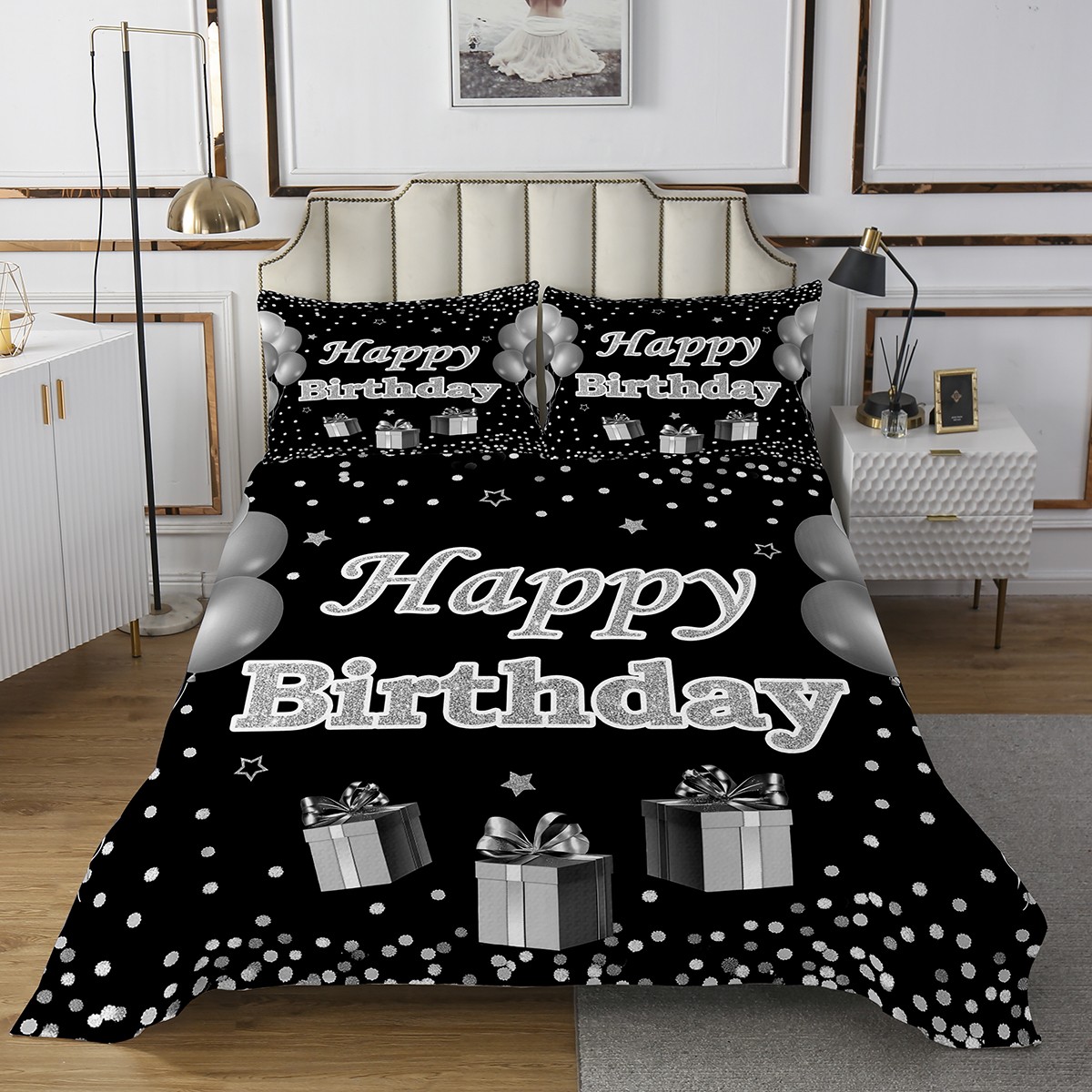 Silver Coverlet Set Happy Birthday Quilt Set, Birthday Party ...