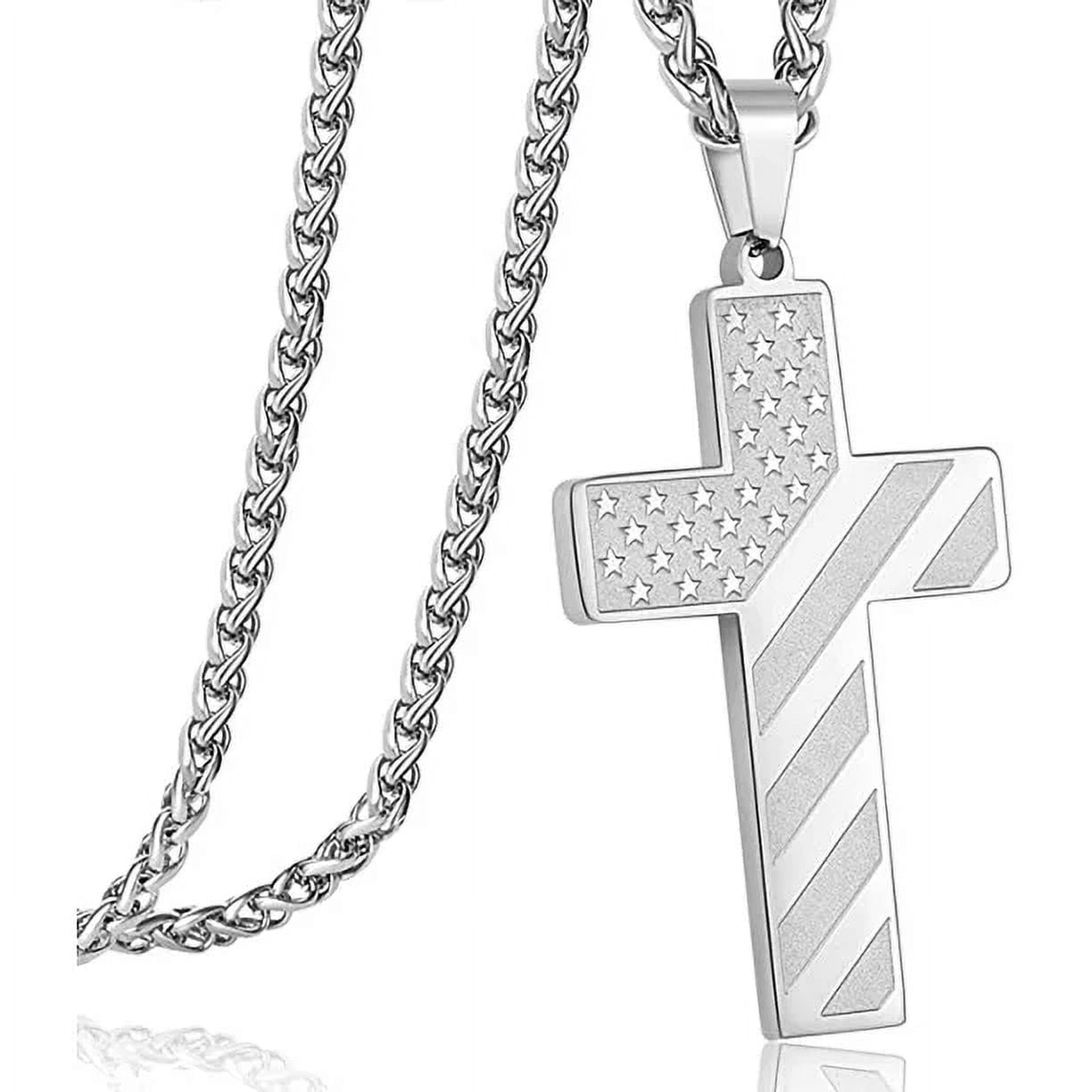 Silver Cross Necklaces for Men Stainless Steel Cross Pendant Chain ...