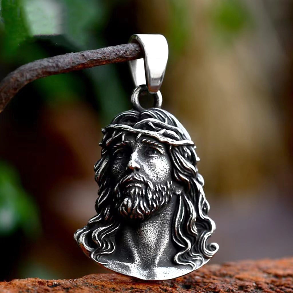 Silver Crown of Thorns Head of Jesus Christ Cross Pendant Necklace ...