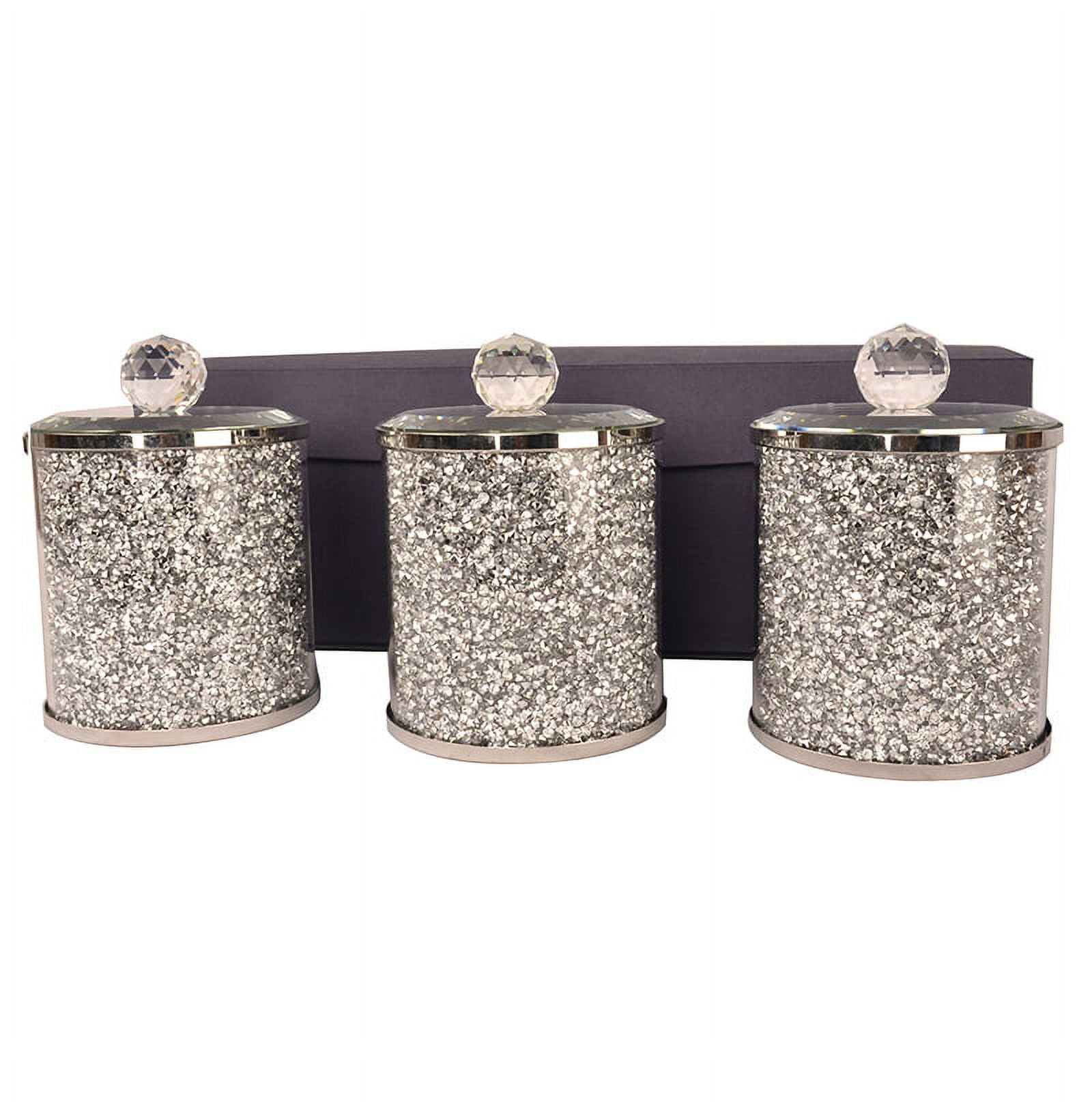 Silver Crushed Diamond Glass Canisters and Tray Set - Elevate Home ...