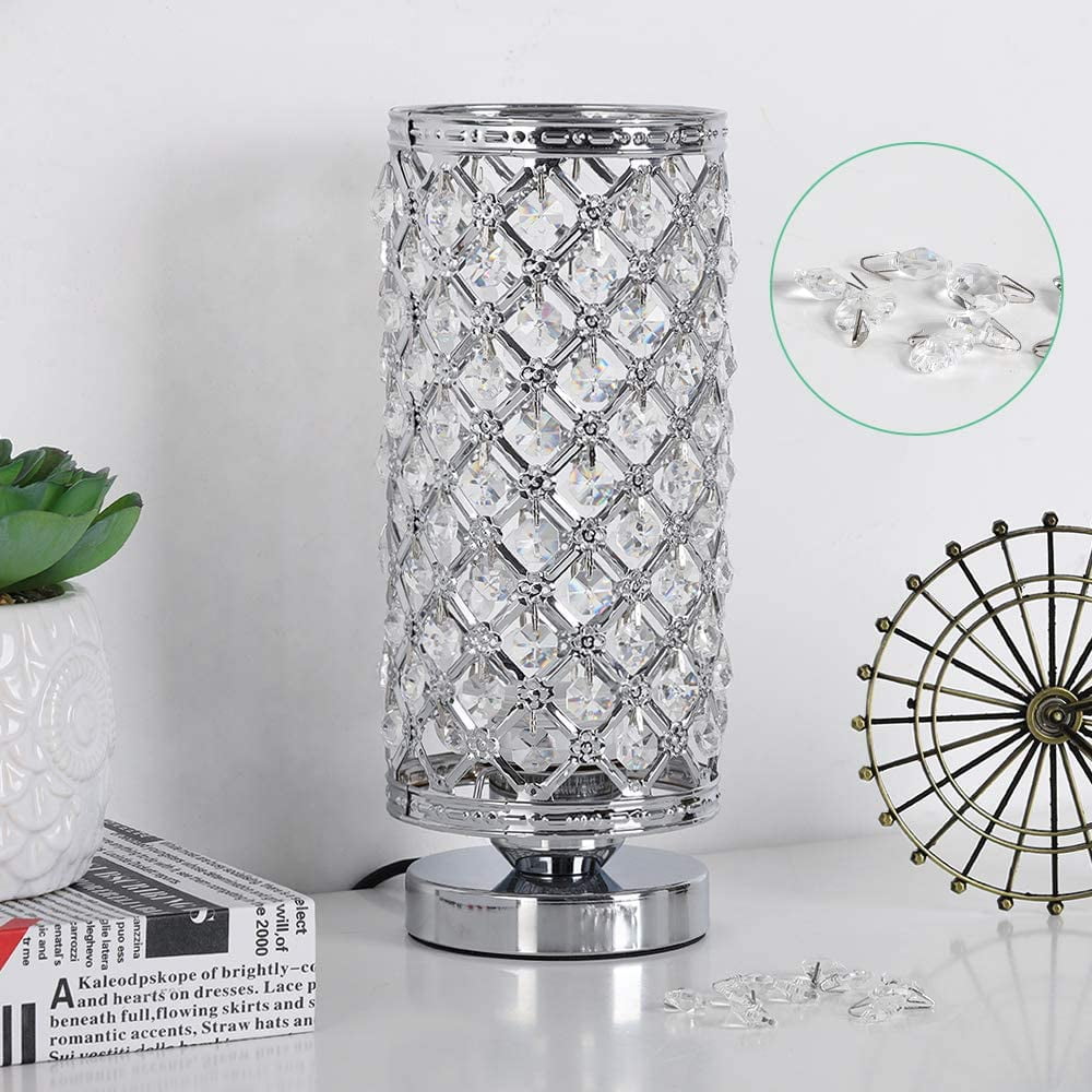 HAITRAL Living Room Pair of Small Silver Crystal Table Lamps with ...