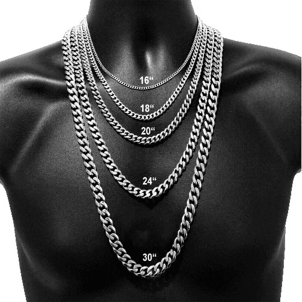Silver Cuban Curb Chain Necklace for Men and Women Stainless Steel ...