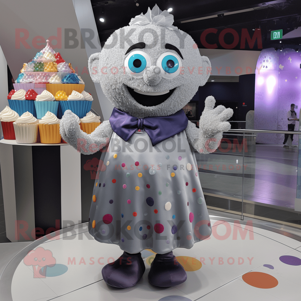 Silver Cupcake REDBROKOLY mascot costume character dressed with a ...