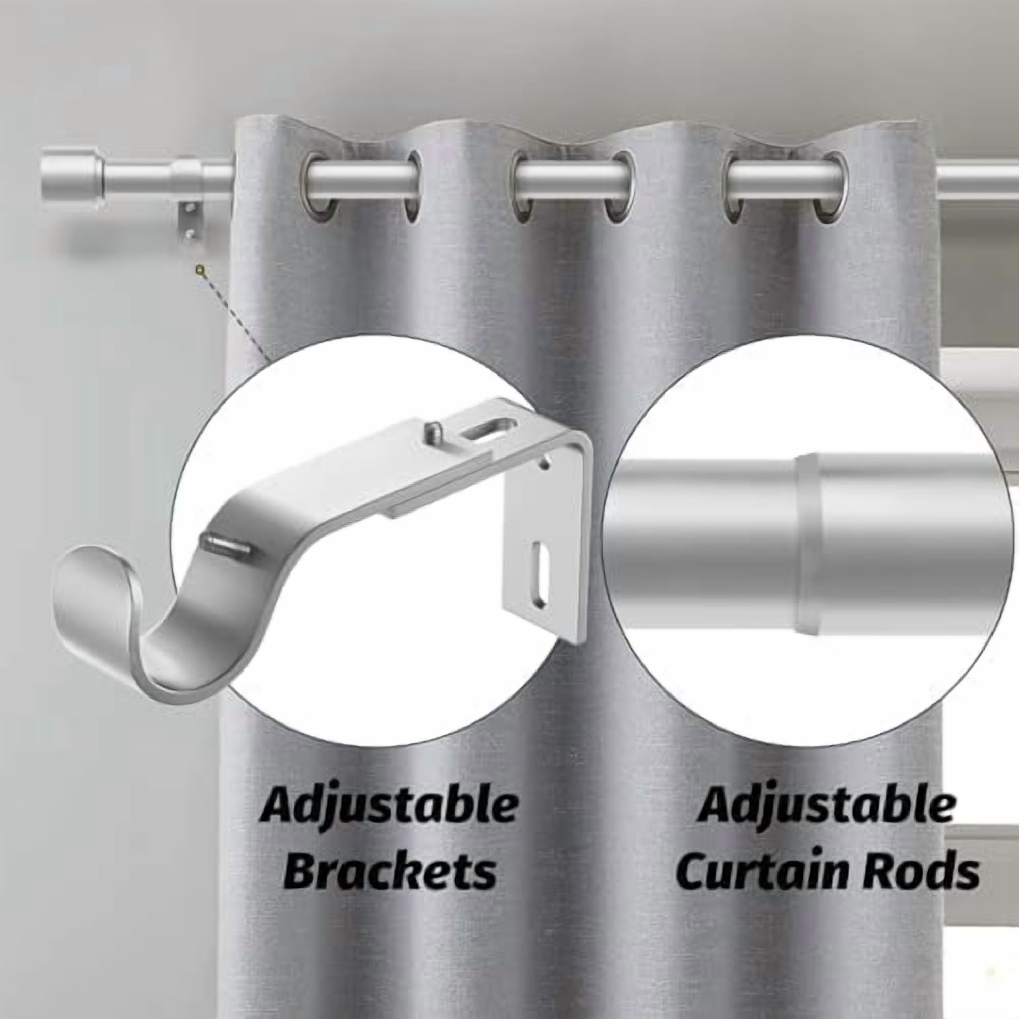 Silver Curtain Rods for Windows 120 to 240 Inch, 1 Inch Extra Long ...