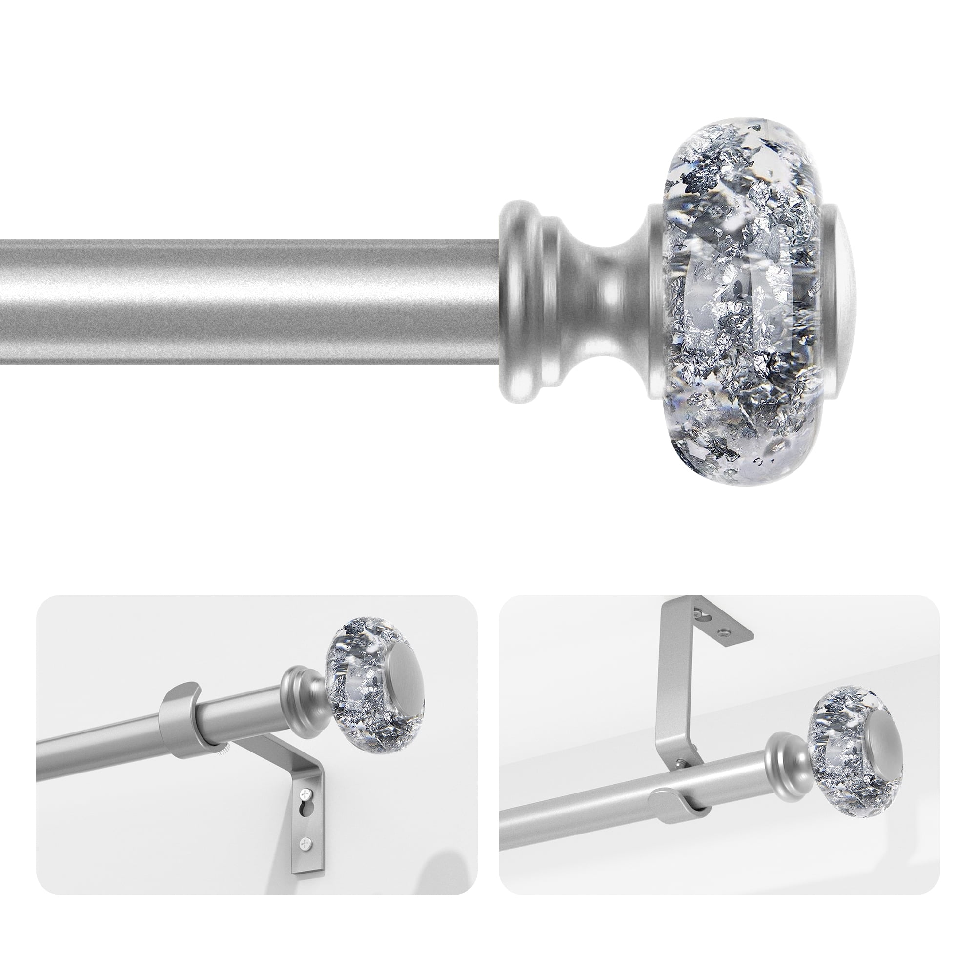 Silver Curtain Rods for Windows 32-72 Inch: 1 Inch Adjustable Acrylic ...