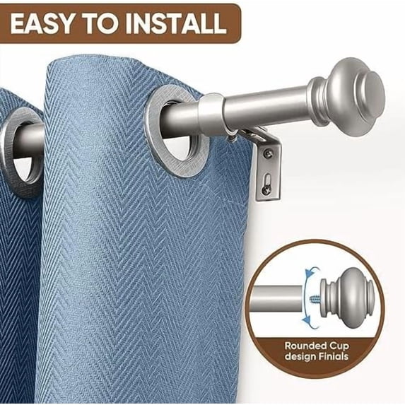 Silver Curtain Rods for Windows 72 to 144 Inches Adjustable Decorative ...