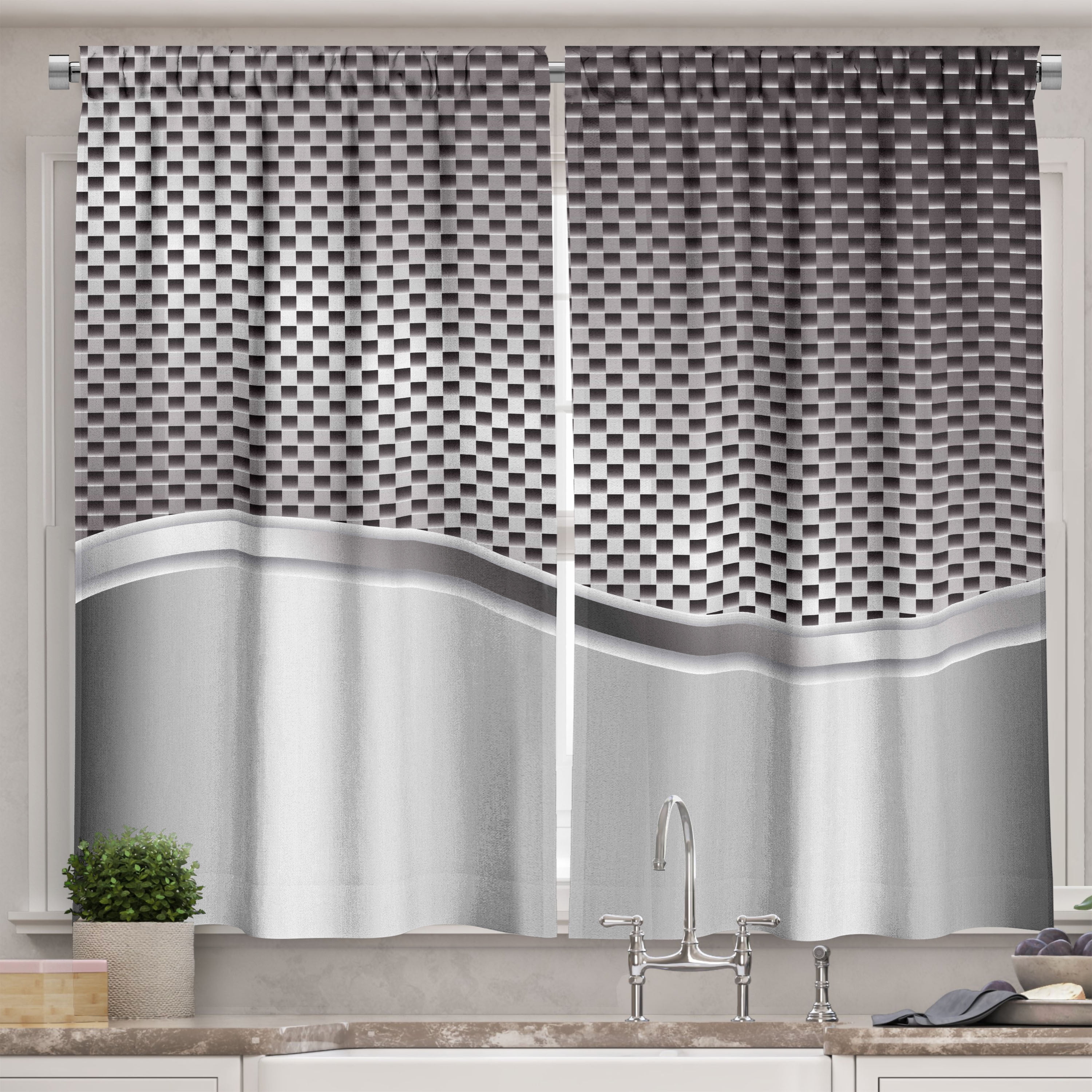 Silver Curtains 2 Panels Set, Technology Structure with Wavy Stripe and ...