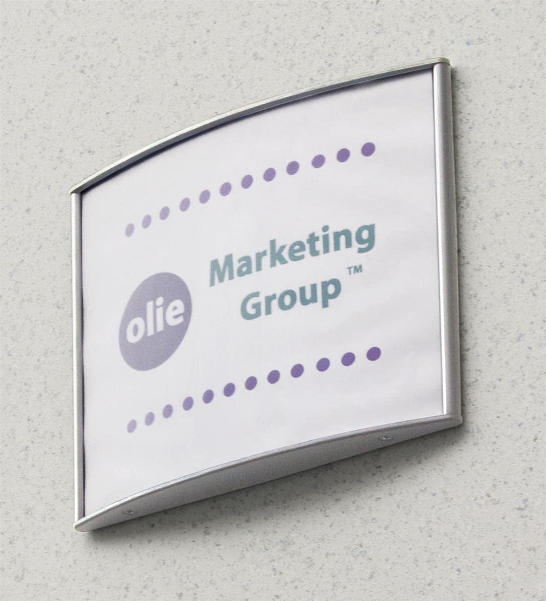 Silver Curved Design Door Sign with Non-Glare Lens for Displaying 6 x 7 ...