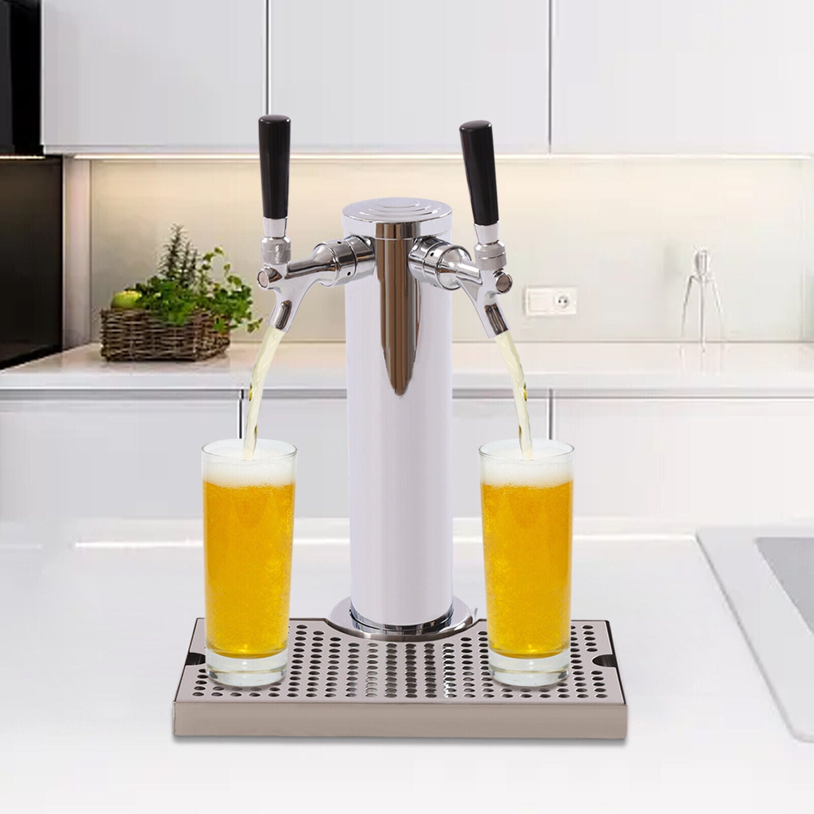 Silver D-Type Kegs Beer Tower Double-Tap Beer Column Kit W/Dual Gauge ...