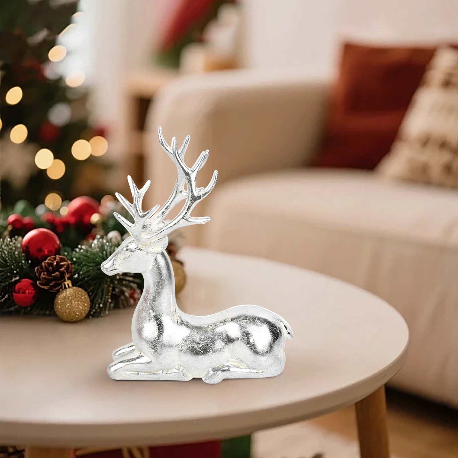 Silver Deer Statue Home Decor Sculpture Elegant Deer Figurine Modern ...