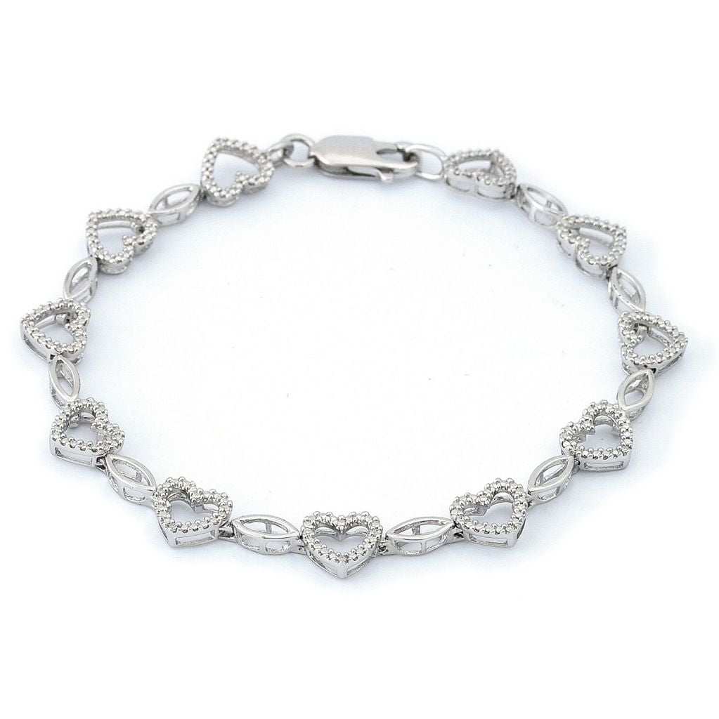 Silver Diamond Heart Bracelet - Walmart.com