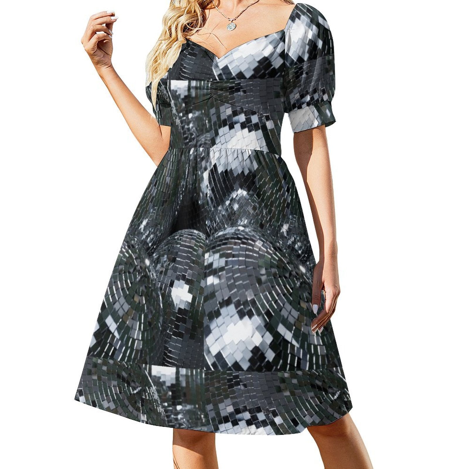 Silver Disco Balls Short Sleeved Dress Women's clothing Dance dresses ...